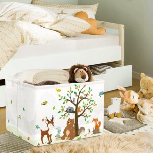 Clastyle Woodland Animals Bear Fox Raccoon Tree Baby Gift Storage Basket Deer Owl Collapsible Rectangular Shelf Basket Toy Book Clothes Towel Storage Bin for Nursery