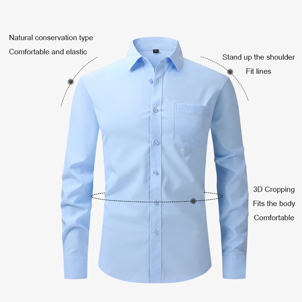 HOTIAN Men's Regular Fit Dress Shirt Stretch Button-Down Shirt Spread Collar Long Sleeve with Pockets (Green,X-Large)