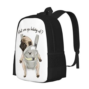 FREE LION Kids Pug Dog Backpack for Boys Girls Funny Pug in Back Carrier Bookbags Elementary Middle High School Bag Large Capacity 17 inch Big Student Backpack for School & Travel