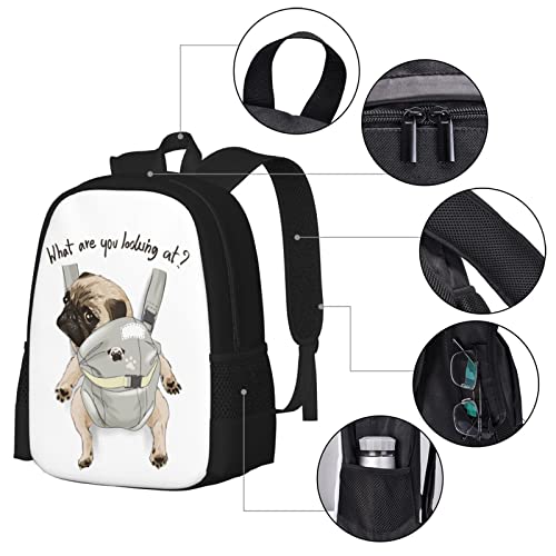 FREE LION Kids Pug Dog Backpack for Boys Girls Funny Pug in Back Carrier Bookbags Elementary Middle High School Bag Large Capacity 17 inch Big Student Backpack for School & Travel