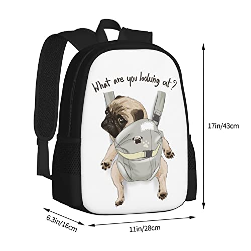 FREE LION Kids Pug Dog Backpack for Boys Girls Funny Pug in Back Carrier Bookbags Elementary Middle High School Bag Large Capacity 17 inch Big Student Backpack for School & Travel