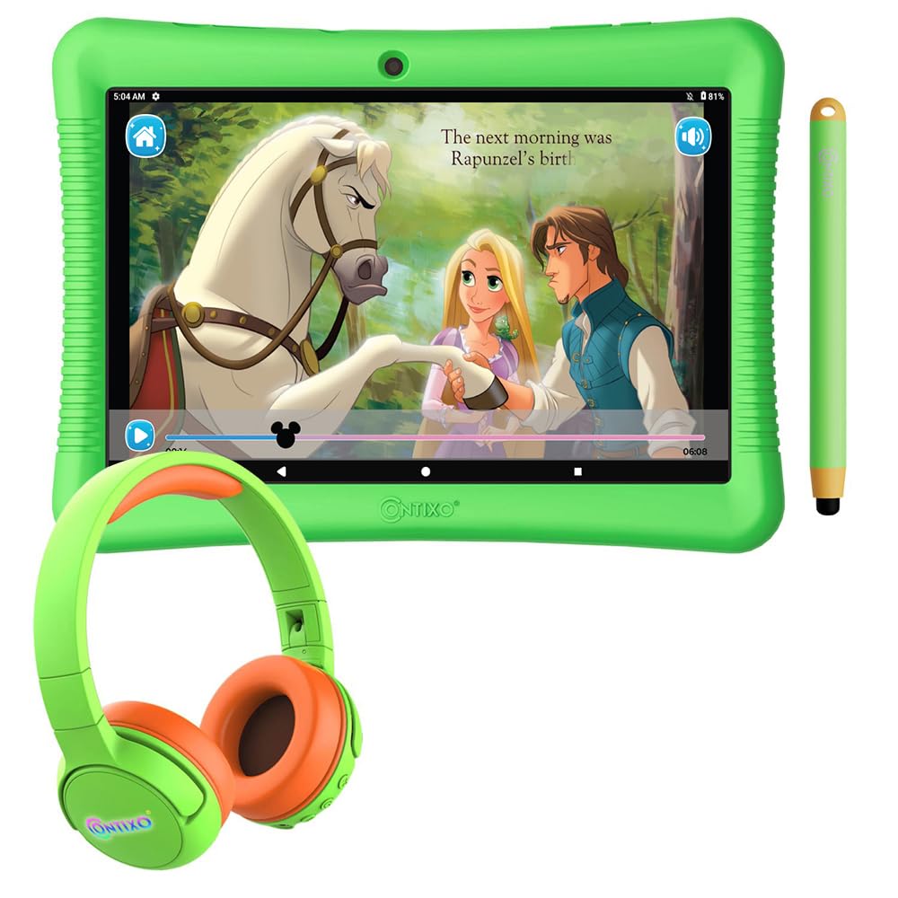 Contixo Kids Tablet, K102 Tablet for Kids and KB-5 Kids Headphones Bundle,10-inch HD, Ages 3-7, Toddler Tablet with Camera, Parental Control, Android 10, 64GB, WiFi, Learning Tablet for Kids