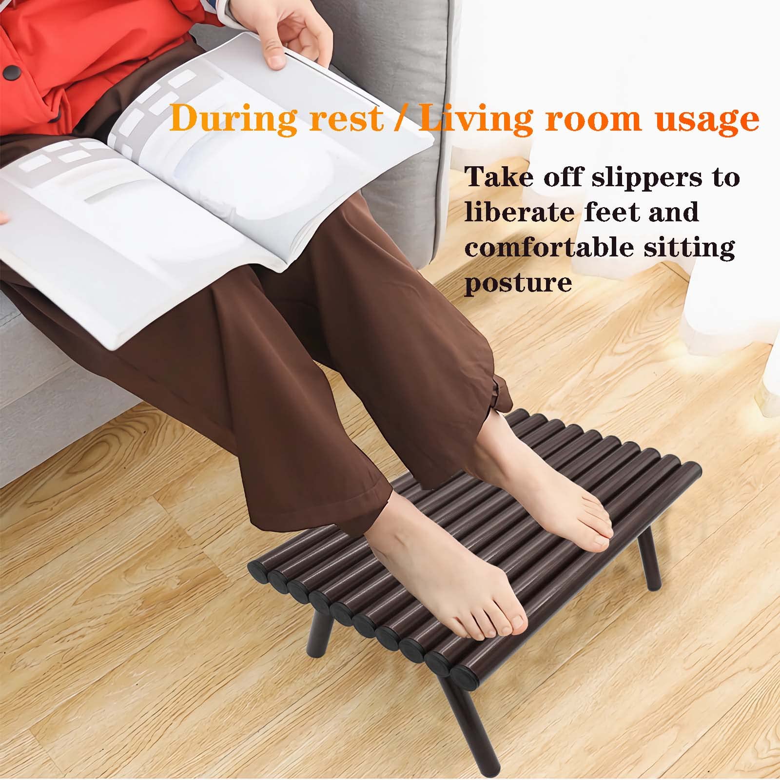 Nijoam Foot Rest for Under Desk at Work - Ergonomic Design Under Desk Footrest Foot Stool Under Desk Metal with Massage Surface (Brown)