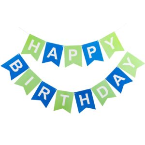 litaus, green blue happy birthday banner - pre-strung, 9 ft, no diy | birthday decorations | happy birthday sign for birthday decor, backdrop | birthday banner for women, men