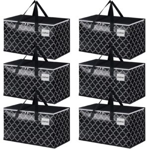 homehacks storage bags, heavy duty moving bags, moving boxes with tag pockets, zippers & carrying handles, collapsible storage totes for storing, camping, packing & moving supplies, black 88l, 6 pack