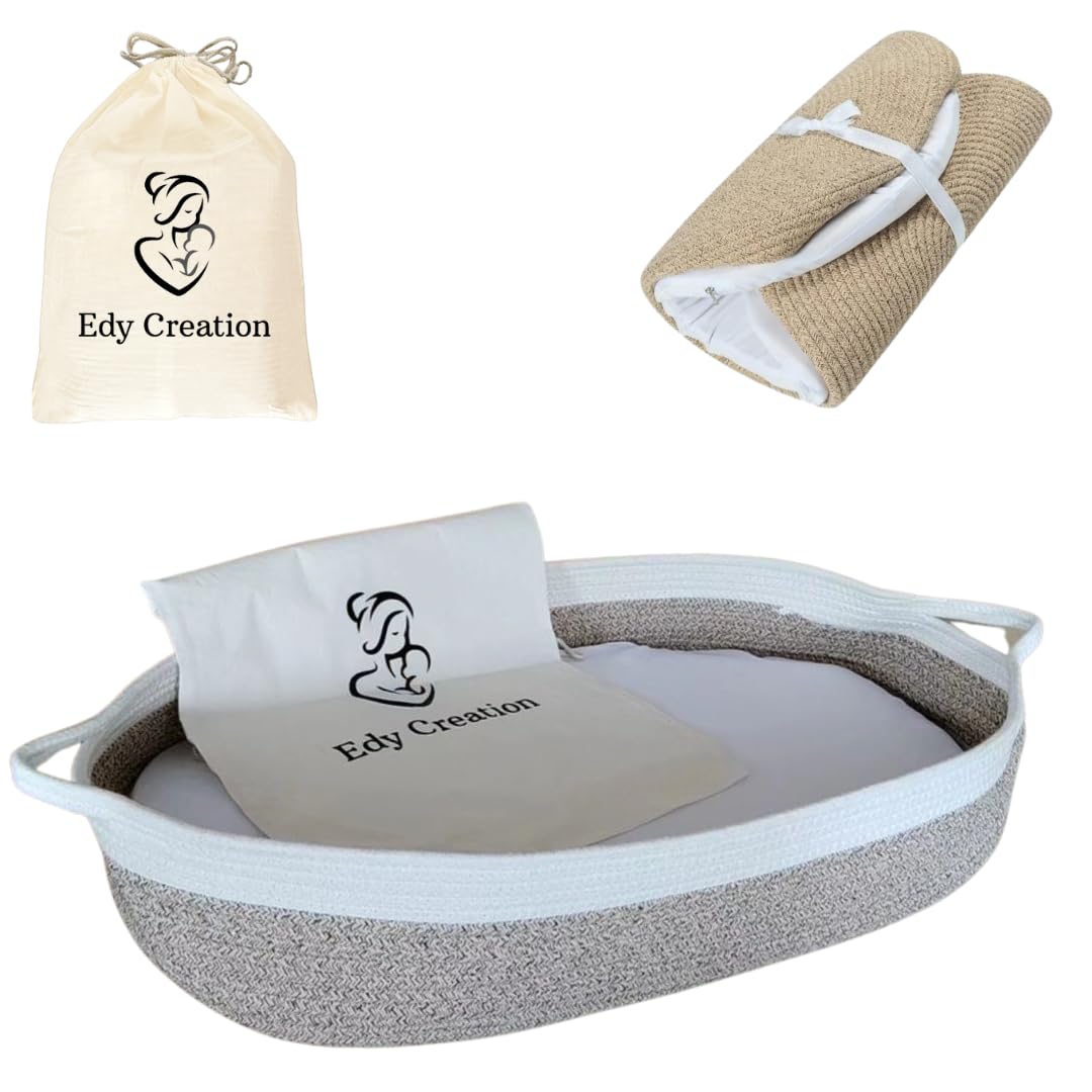 Diaper Changing Basket - Shelf Basket Extra Large in Size - Cotton Rope Changing Table Topper Changing Pad for Dresser, Thick Foam Pad with Removable Cover, Changing Table - Diaper Changing Pad