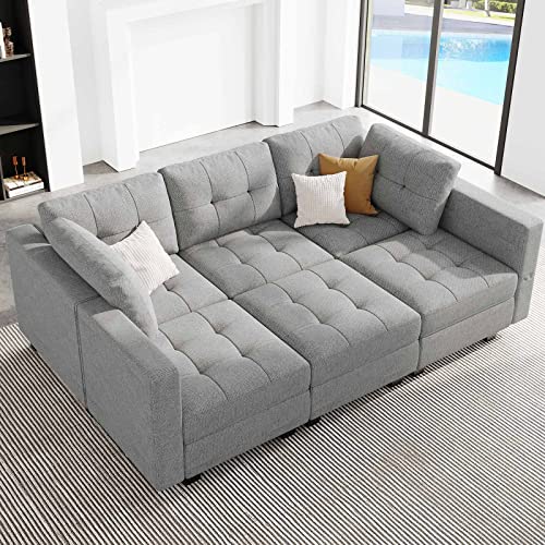 Belffin Convertible Sectional Sleeper Sofa Bed Modular Sofa Sleeper Couch Set with Storage Seat Modular Sectional Couch Bed Light Grey