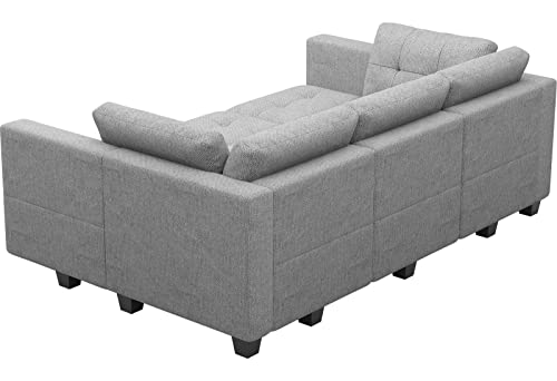 Belffin Convertible Sectional Sleeper Sofa Bed Modular Sofa Sleeper Couch Set with Storage Seat Modular Sectional Couch Bed Light Grey