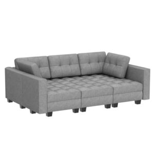 Belffin Convertible Sectional Sleeper Sofa Bed Modular Sofa Sleeper Couch Set with Storage Seat Modular Sectional Couch Bed Light Grey