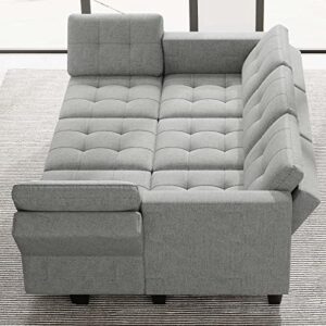 Belffin Convertible Sectional Sleeper Sofa Bed Modular Sofa Sleeper Couch Set with Storage Seat Modular Sectional Couch Bed Light Grey