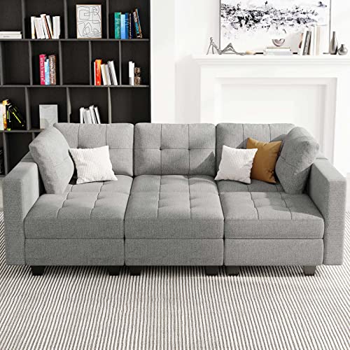 Belffin Convertible Sectional Sleeper Sofa Bed Modular Sofa Sleeper Couch Set with Storage Seat Modular Sectional Couch Bed Light Grey