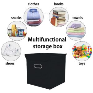 SEVENDOME Closet Organizers Fabric Storage Bins With Lids Collapsible Cube Storage Organizer Basket With Handles,Storage Boxes for Clothes Storage,Office Storage, Toys,3 Pack,（Black