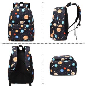 Yusudan Planets Girls School Backpack, 3 in 1 Set Kids Teens School Bag Bookbag with Lunch Bag Pencil Case