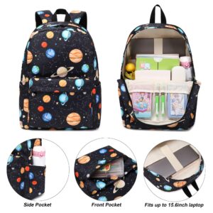 Yusudan Planets Girls School Backpack, 3 in 1 Set Kids Teens School Bag Bookbag with Lunch Bag Pencil Case