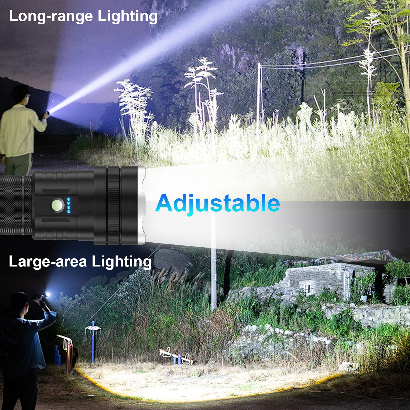 UOATEPC Rechargeable Flash Light LED Flashlights High Lumens, 250000 Lumens Super Bright Tactical Handheld Flashlight, 3Modes and Waterproof, Powerful Flashlight for Home Emergencies Camping