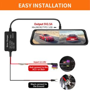 Acouto Dash Cam Hardwire Kit 12V-30V to 5V Car Dash Camera Power Cord Hardwiring Set for Mirror Cam GPS Navigator Radar Detector (MINI)