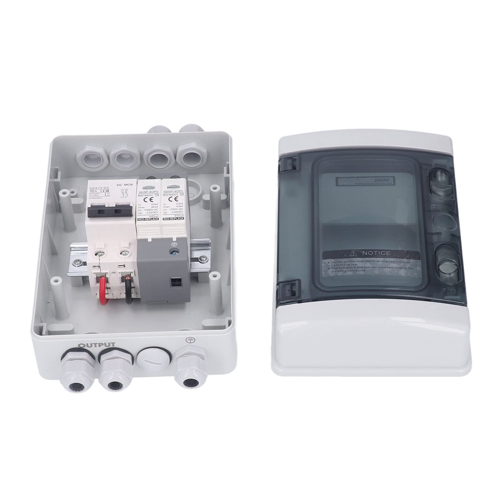 2 String PV Combiner Box IP65 Waterproof Solar Disconnect Switch with 40A Circuit Breaker 1000V for Solar Panels