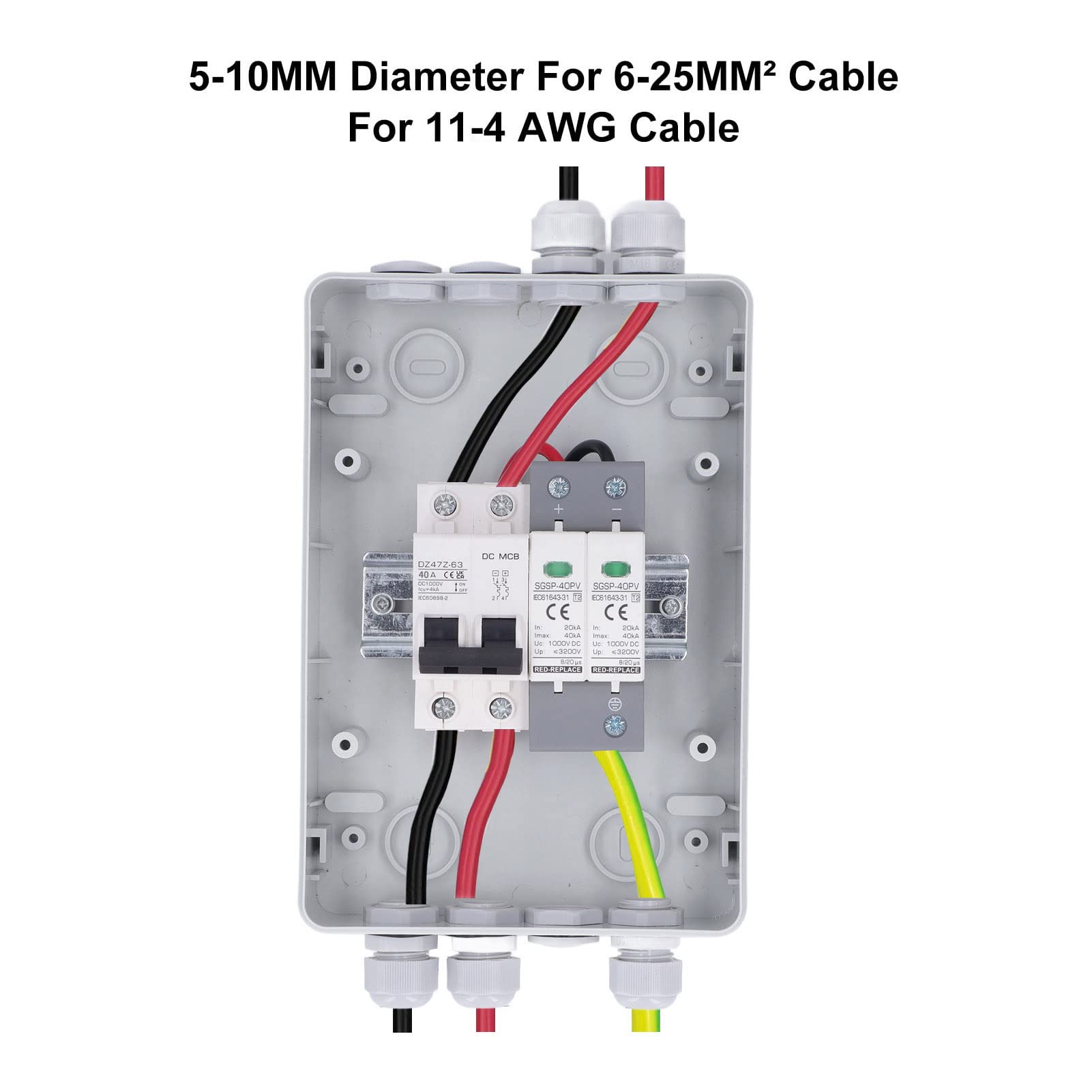 2 String PV Combiner Box IP65 Waterproof Solar Disconnect Switch with 40A Circuit Breaker 1000V for Solar Panels