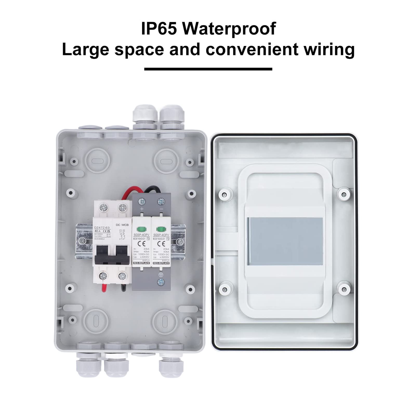 2 String PV Combiner Box IP65 Waterproof Solar Disconnect Switch with 40A Circuit Breaker 1000V for Solar Panels