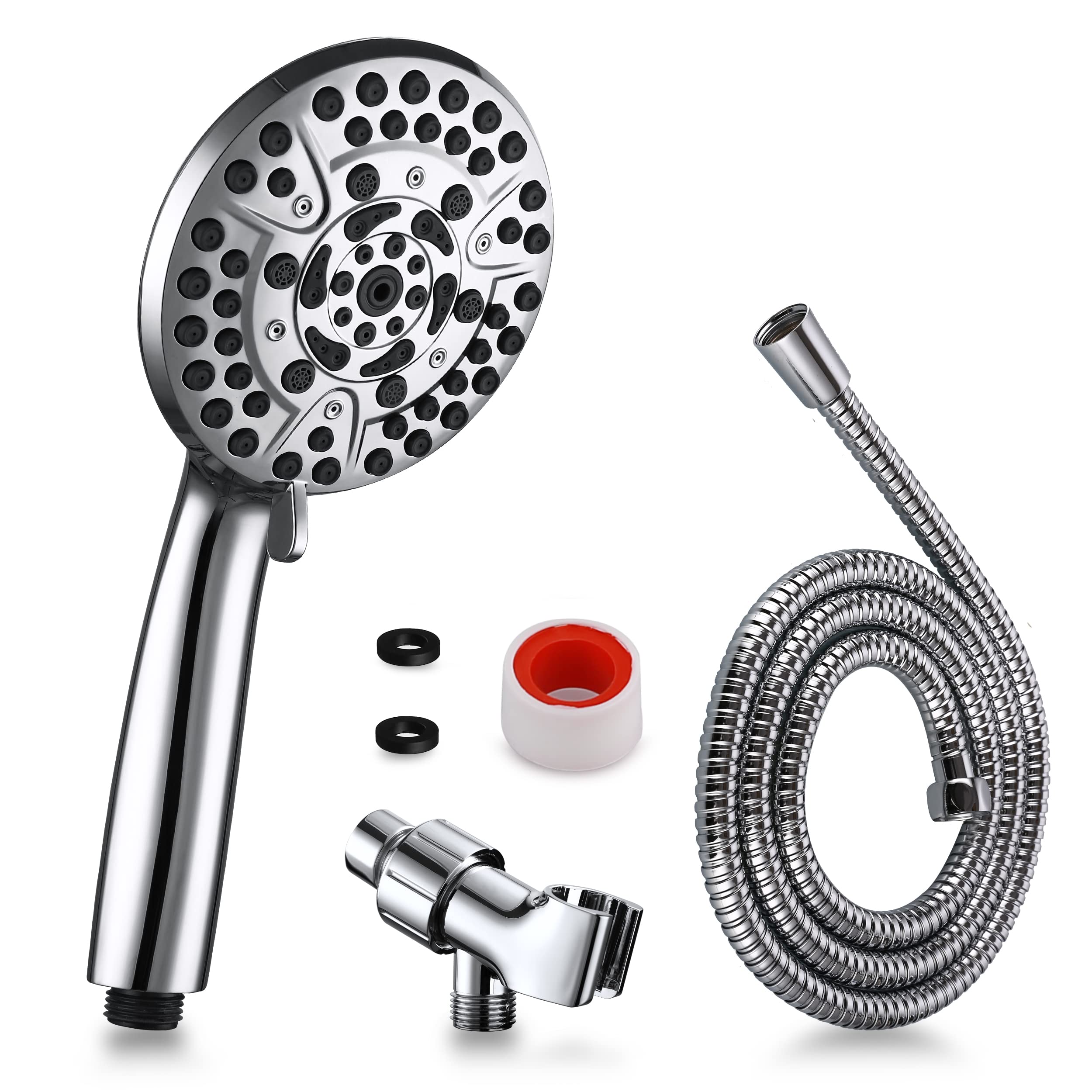 Iopsk High Pressure Shower Head with Handheld,10 Spray Settings Detachable Handheld Shower Head, Hand Held Rain Showerhead with 60 Inch Stainless Steel Hose and Adjustable Bracket(Chrome)