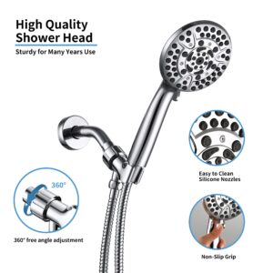 Iopsk High Pressure Shower Head with Handheld,10 Spray Settings Detachable Handheld Shower Head, Hand Held Rain Showerhead with 60 Inch Stainless Steel Hose and Adjustable Bracket(Chrome)