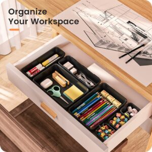 A-LuGei 【𝟯𝟮𝗣𝗖𝗦】 Plastic Desk Drawer Organizer Tray Divider Set, Makeup Organization and Storage Bin Container for Office Utensils Bathroom Kitchen Bedroom Gadget Tool Pantry Cosmetic Jewelry