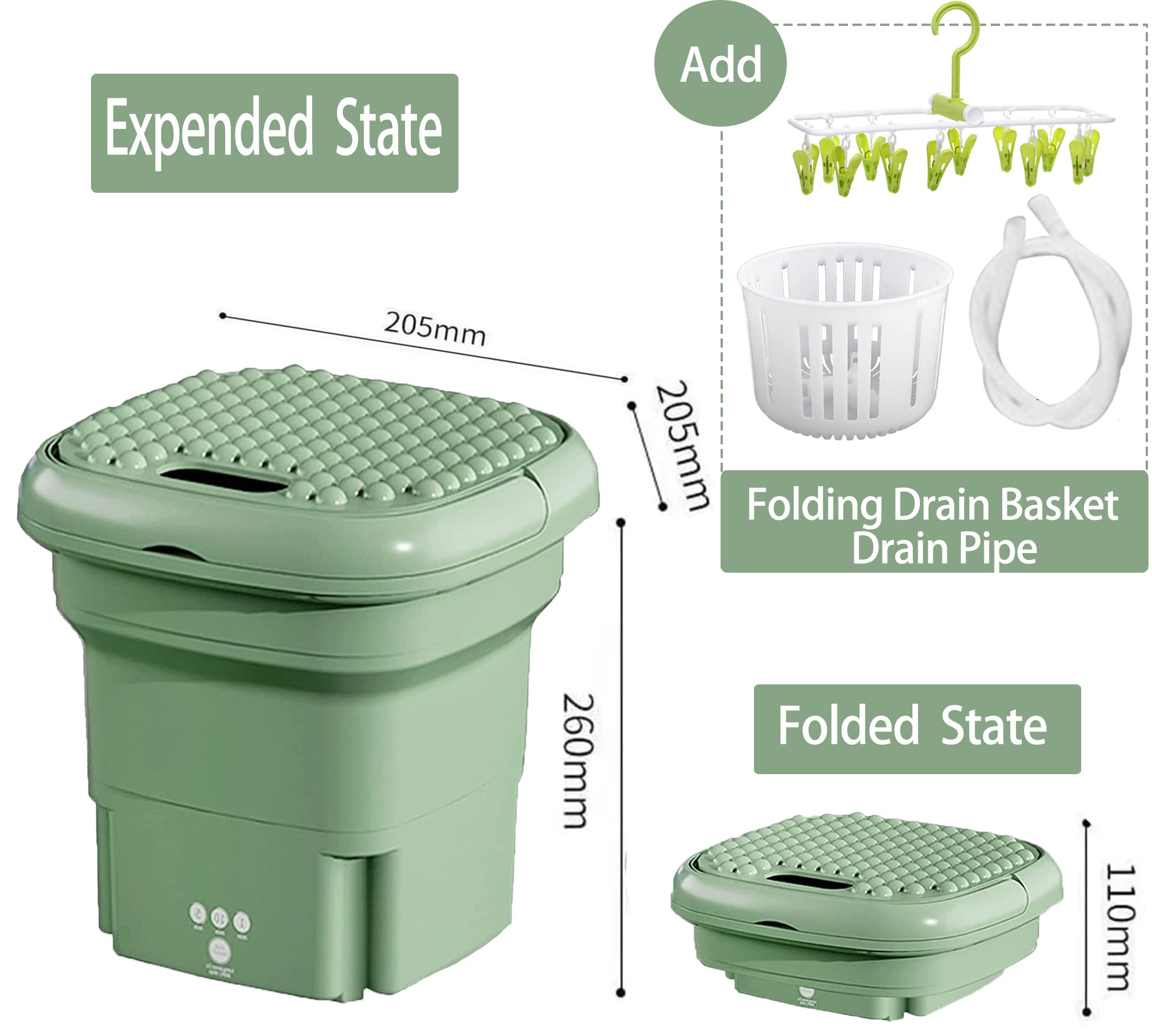 Portable washing Machine,Foldable Mini Washing Machine, Small Washer for Baby Clothes, Underwear or Small Items, Apartment, Dorm, Camping, RV Travel laundry- Gift Choice (Green)