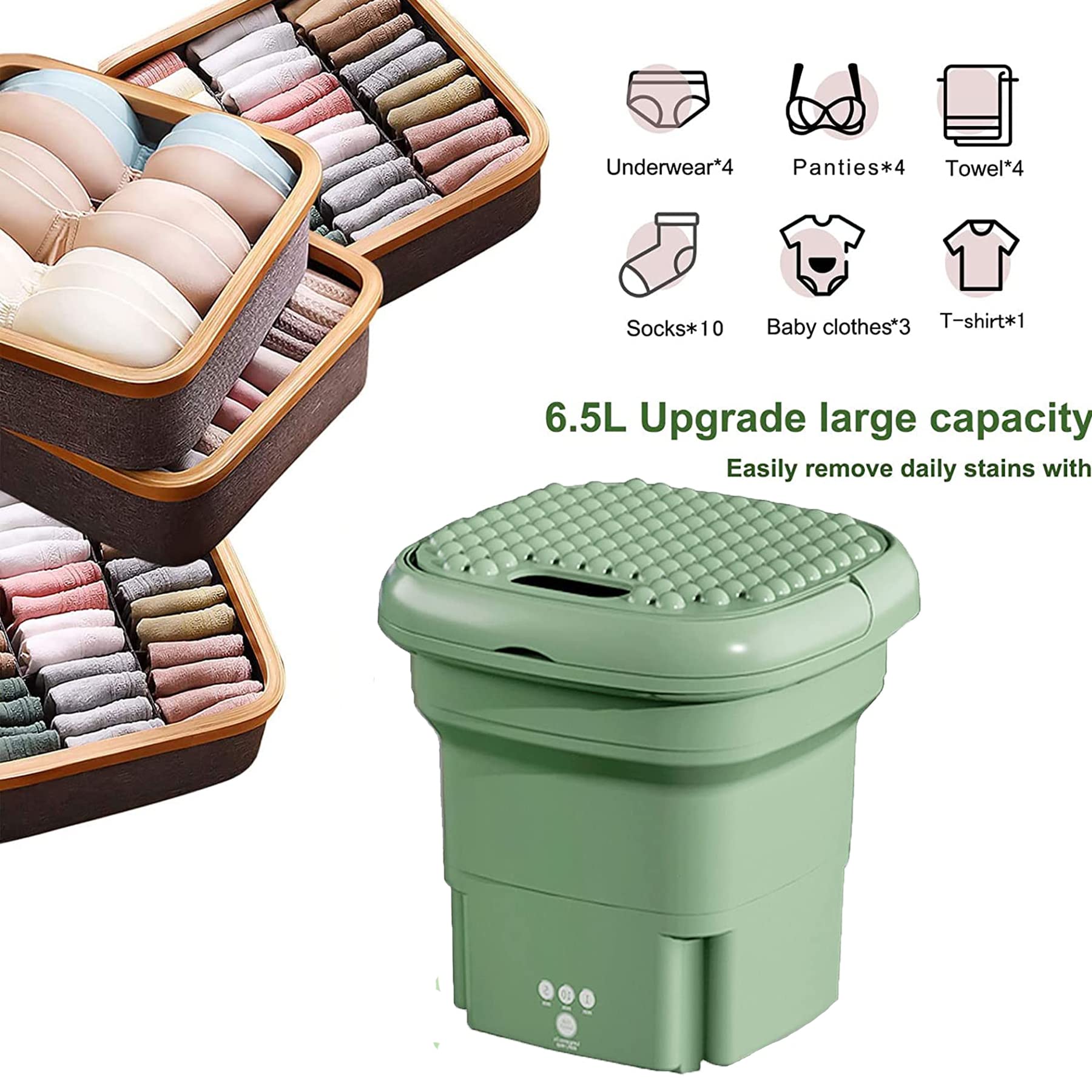 Portable washing Machine,Foldable Mini Washing Machine, Small Washer for Baby Clothes, Underwear or Small Items, Apartment, Dorm, Camping, RV Travel laundry- Gift Choice (Green)