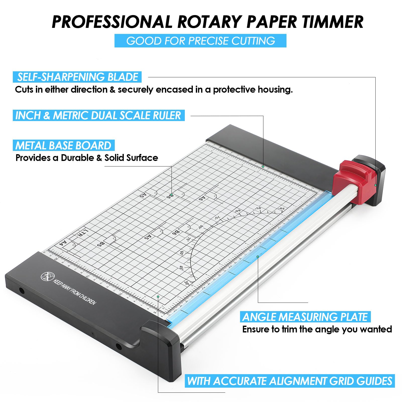 CREGEAR Professional Rotary Paper Trimmer 12" Cut Length Rotary Trimmer Paper Cutter, Heavy Duty Paper Cutter with 10 Sheet Capacity, Paper Cutters and Trimmers for Cardstock, Paper Crafts