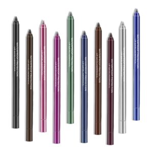 boobeen 10 packs eyeliner pencil set, waterproof glitter eye shadow & lip liner, soft colorful gel formula, creates bold and defined lines