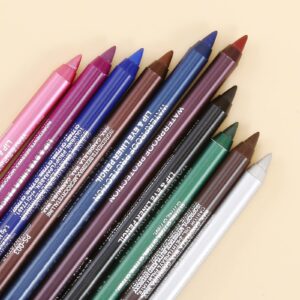 Boobeen 10 Packs Eyeliner Pencil Set, Waterproof Glitter Eye Shadow & Lip Liner, Soft Colorful Gel Formula, Creates Bold and Defined Lines