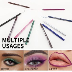 Boobeen 10 Packs Eyeliner Pencil Set, Waterproof Glitter Eye Shadow & Lip Liner, Soft Colorful Gel Formula, Creates Bold and Defined Lines