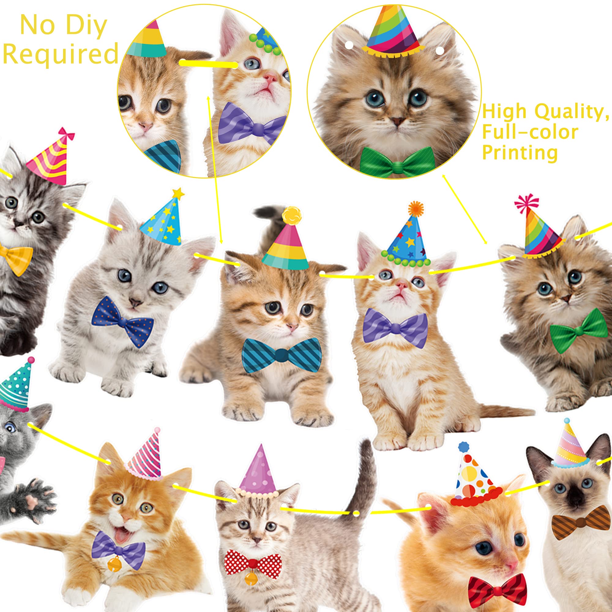 Cat Birthday Banner Decorations Kitten Birthday Party Decorations Supplies Gold Glitter Cat Happy Birthday Banner Decorations for Pet Kitten Theme Birthday Party Bunting Decorations Supplies