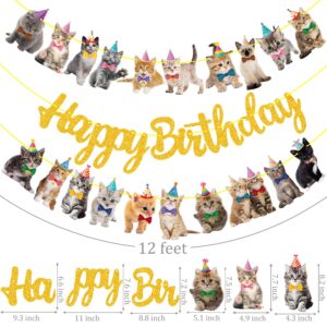 Cat Birthday Banner Decorations Kitten Birthday Party Decorations Supplies Gold Glitter Cat Happy Birthday Banner Decorations for Pet Kitten Theme Birthday Party Bunting Decorations Supplies