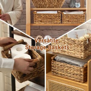 LOHASBEE Wicker Baskets with Handles, Hand Woven Storage Baskets Natural Water Hyacinth Rectangular Large Basket for Organizing Shelves, 2 Packs