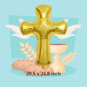 6Pcs Gold Cross Shape Balloons White Doves Balloons Large Baptism Party Helium Foil Balloons for First Communion God Bless Christening Memorial Theme Birthday Wedding Party Decorations Supplies