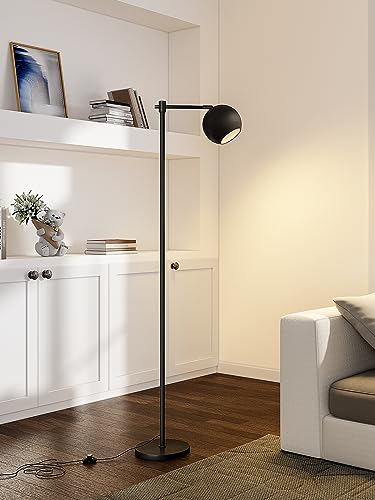 addlon Mid Century Modern Floor Lamp with Remote Control, 63 Inches Adjustable Black Globe Standing Lamp for Living Room,Antique Standing Lamp with Metal Shade for Reading Bedroom Office