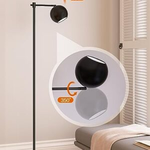 addlon Mid Century Modern Floor Lamp with Remote Control, 63 Inches Adjustable Black Globe Standing Lamp for Living Room,Antique Standing Lamp with Metal Shade for Reading Bedroom Office