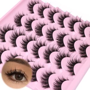 natural false lashes wet look cat eye lashes wispy asian false eyelashes 3d mink lashes 16mm thai fairy lashes 14 pairs fake eyelashes pack