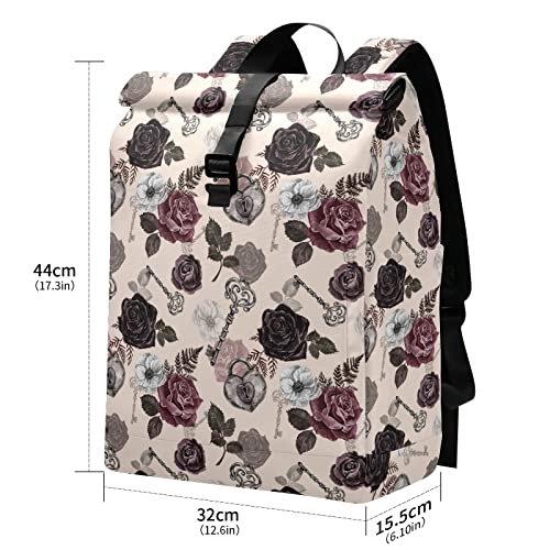 MNSRUU Roll Top Travel Backpack Rose Gothic Laptop Backpacks for Women Men School Book Bag for College Students, Carry On Casual Daypack Backpacks