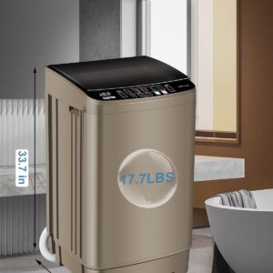 KRIB BLING Portable Full Automatic Washing Machine 17.7 lbs Compact Washing Machine with LED Display, Drain Dump, 10 Wash Programs and 8 Water Levels Ideal for Dorms, Apartments, RV, Gold