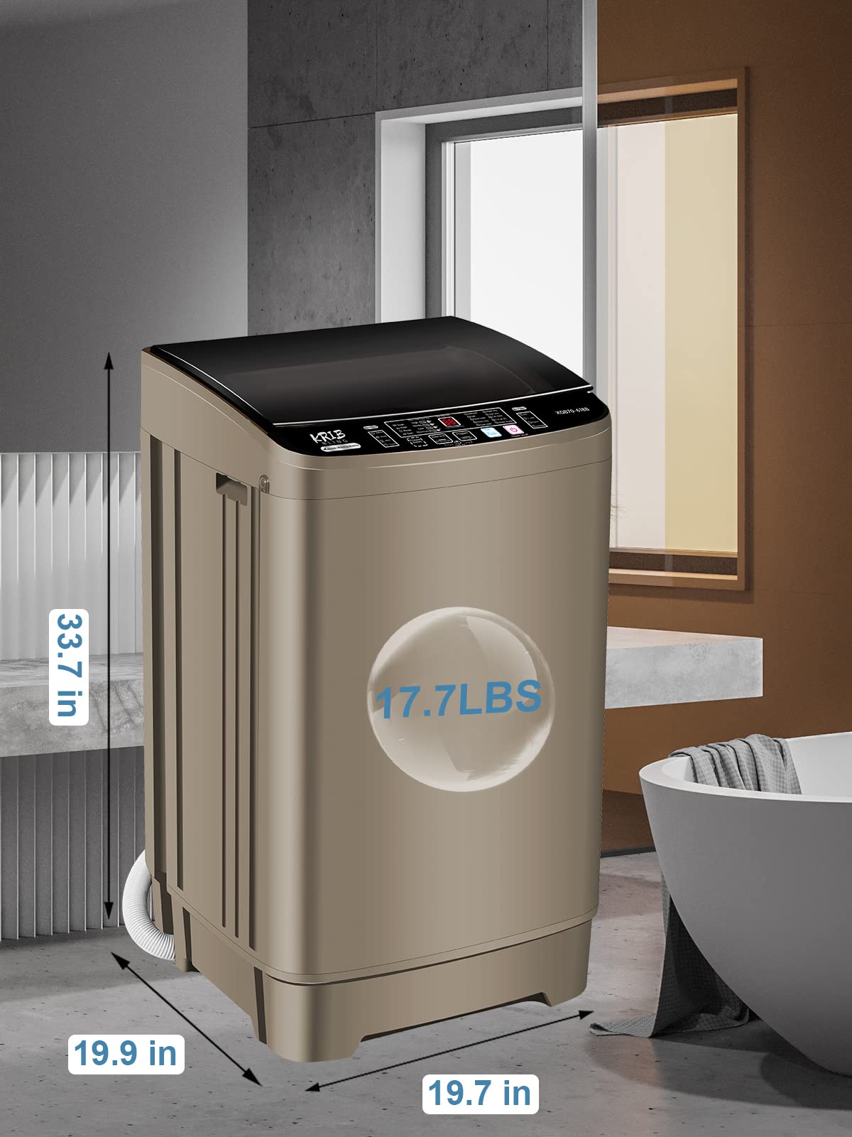 KRIB BLING Portable Full Automatic Washing Machine 17.7 lbs Compact Washing Machine with LED Display, Drain Dump, 10 Wash Programs and 8 Water Levels Ideal for Dorms, Apartments, RV, Gold