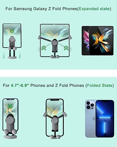 xuenair Z Fold 5 Car Mount, [2 Pack Hooks] Z Fold 4 Car Mount, Samsung Galaxy Z Fold 5 4 3 Car Mount [Fit Thick Case] Car Vent Clip for Z Fold 5 4 3 2 s23 22 21 Ultral Google Pixel Fold iPhone