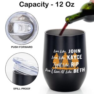 PuGez Wine Tumbler Gifts For Dutton Ranch Fan/Beth Dutton, Rip Lovers Gifts for Fans, Rip TV Show Merchandise, Stainless Steel Stemless Wine Tumbler with Lid 12oz