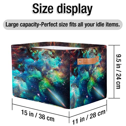 YoCosy Large Storage Baskets for Organizing Shelves Galaxy Star Universe Space Foldable Cube Storage Bins with Handles Rectangle Fabric Closet Organizers for Home Toys Clothes, 1 Pack