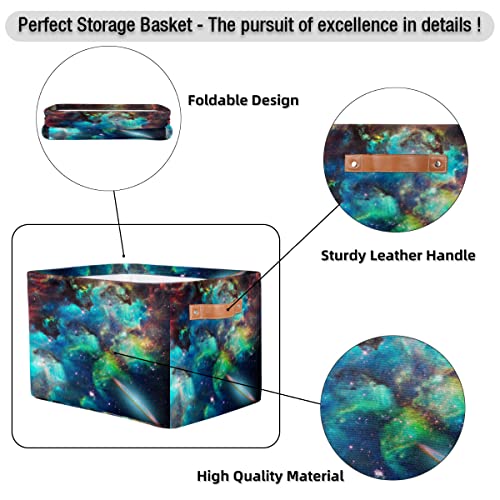 YoCosy Large Storage Baskets for Organizing Shelves Galaxy Star Universe Space Foldable Cube Storage Bins with Handles Rectangle Fabric Closet Organizers for Home Toys Clothes, 1 Pack