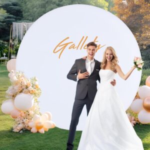 Gallety 7.2 FT White Round Backdrop Cover for 5 to 7.2ft Circle Arch Stand - Adjustable Polyester Arch Backdrop Cover for Wedding Arch Birthday Party Photography Decoration