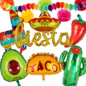 fiesta balloons letter banner mexico taco llama cactus avocado chili pepper mylar balloon birthday mexican fiesta theme cinco de mayo party decor 13 pcs set