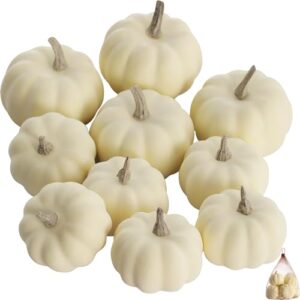 artgar pumpkin decor - white pumpkin - 10pcs mini pumpkin harvest set - beige foam pumpkins for home decor diy, table, halloween, fall, thanksgiving decorations