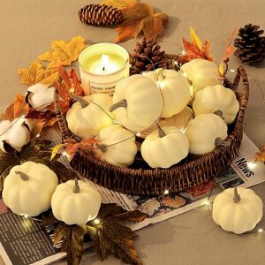 Artgar Pumpkin Decor - White Pumpkin - 10PCS Mini Pumpkin Harvest Set - Beige Foam Pumpkins for Home Decor DIY, Table, Halloween, Fall, Thanksgiving Decorations